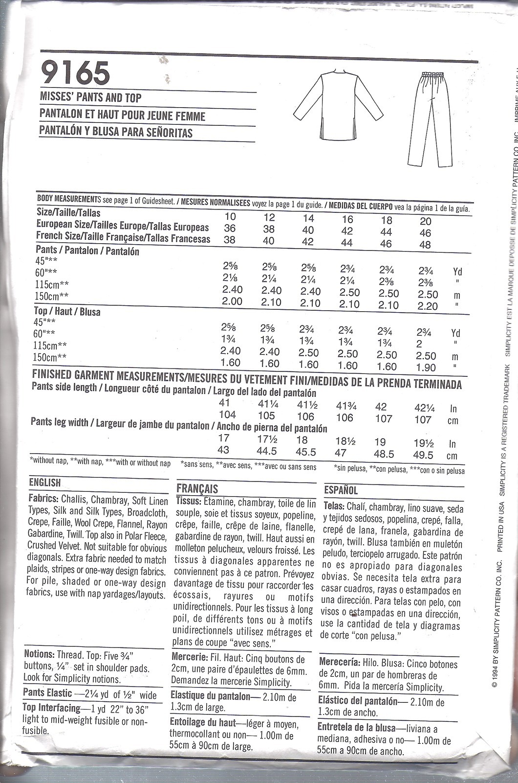 Simplicity Vintage SEWING Pattern Misses 1990's So Easy Set of Tops ...