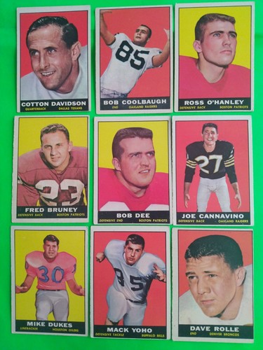 1961 Topps Football . 9 Card Lot. Vg/Ex- #140.144.165.177.178.181.187 ...