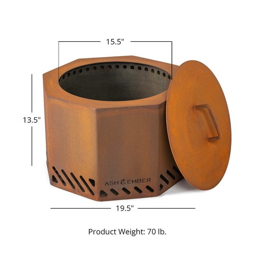 Ash & Ember 19.5" Corten Steel Dual Flame Smokeless Fire Pit with Lid | eBay