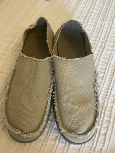 Crocs Avast Slip On Mens Tan Khaki Canvas Moc Boat Loafer Shoes 13 Men ...