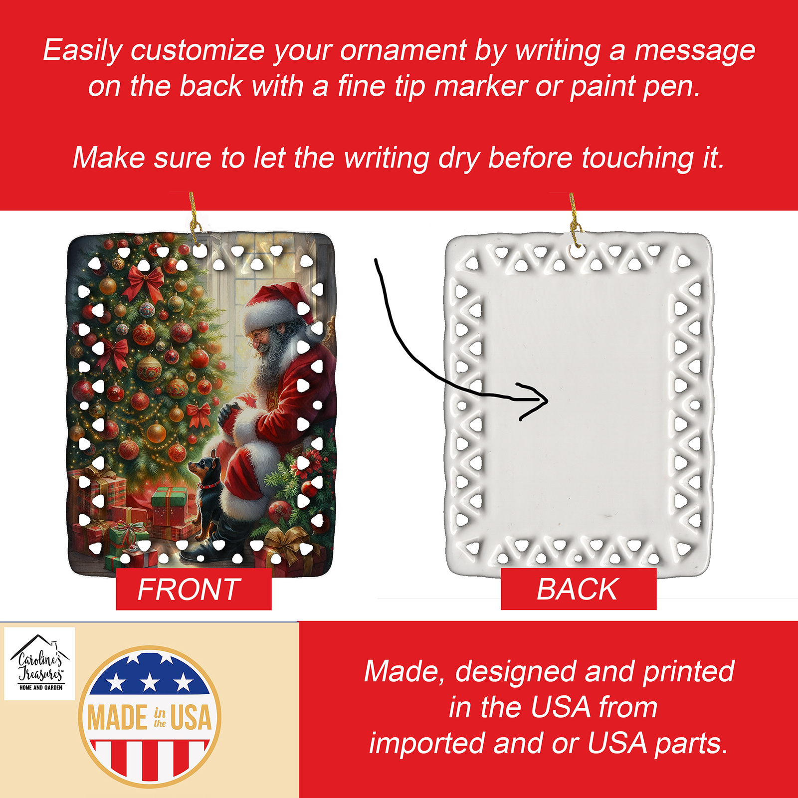 Miniature Pinscher and Santa Claus Porcelain Ornament DAC4142CO2 | eBay