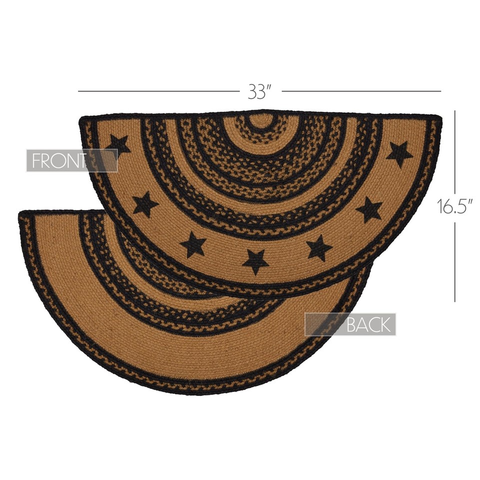 Farmhouse Primitive Jute Accent Rug Half Circle Stencil Stars Border w ...