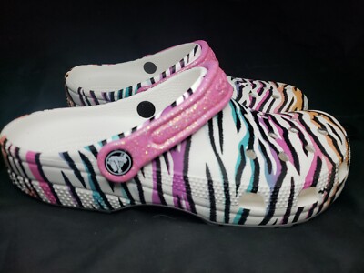 Crocs Classic Animal Print Zebra Glitter Clog K Youth Sz 6 Black White ...