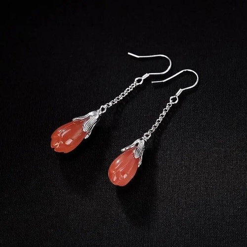 Antique Style S925 Sterling Silver Natural Red Cheongsam Han Chinese ...