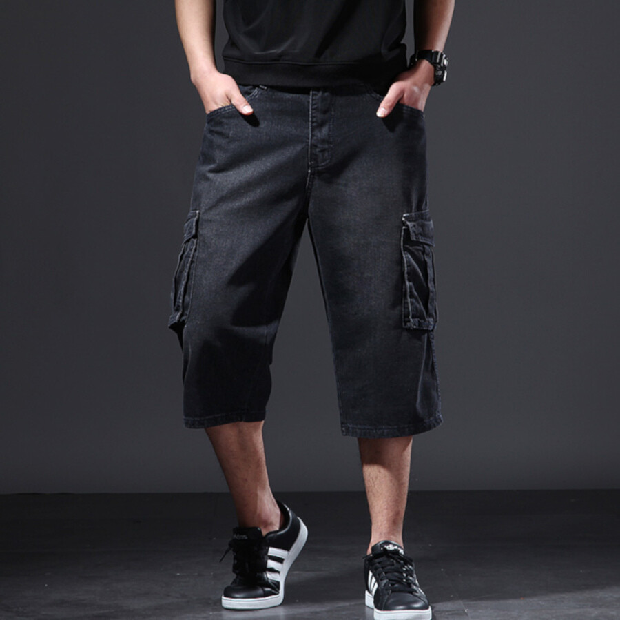 MENS NEW CARGO DENIM LONG WALK SHORTS SIZES 30 TO 46 BLUE BLACK BELOW ...