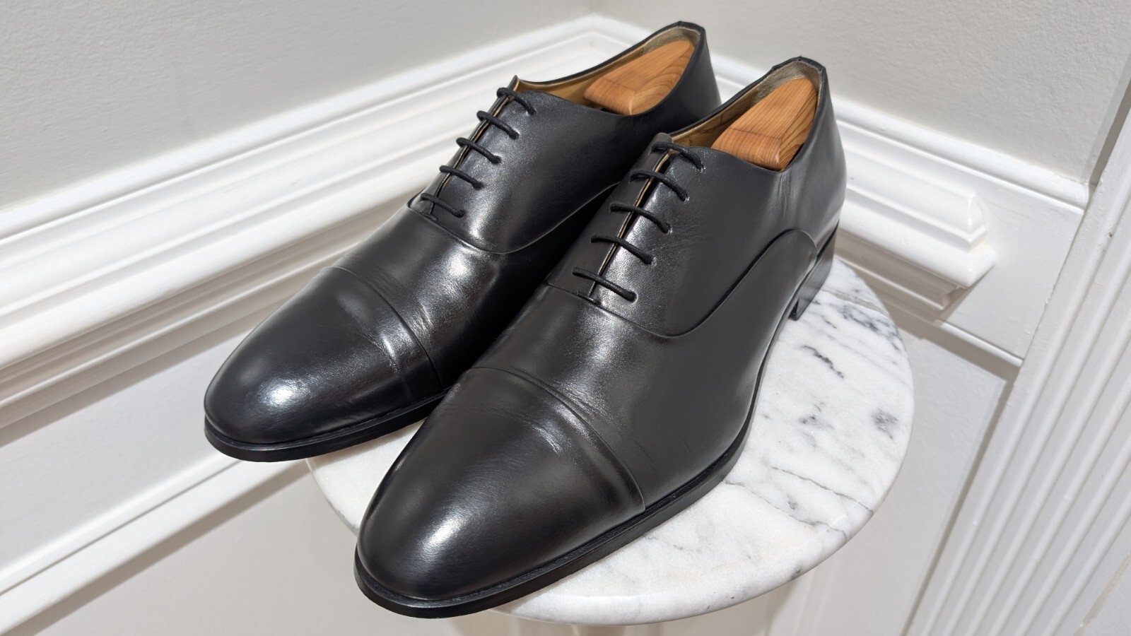 Ace Marks Black Leather Cap Toe Griffin Oxford Dress … - Gem
