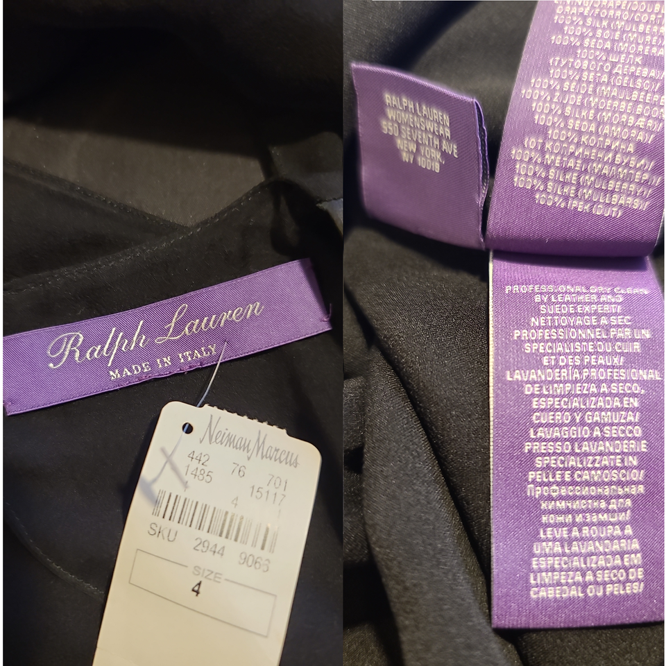NWT RALPH LAUREN PURPLE LABEL 4 Black Leather & Silk Top Resort ...