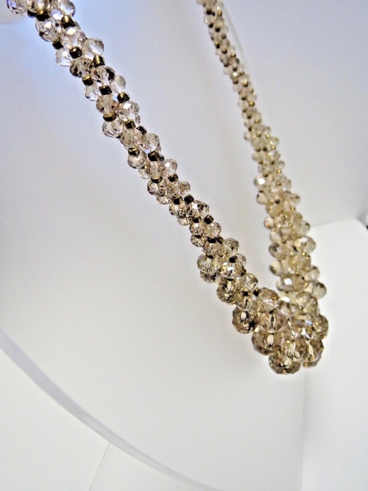CRYSTAL COLLAR Clustered Crystal Bead Necklace Topaz Color Crystals 17 ...