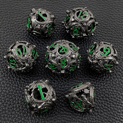 Dragon Hollow Polyhedral Dice Set Metal D4-D20 DND D&D RPG Game Black ...