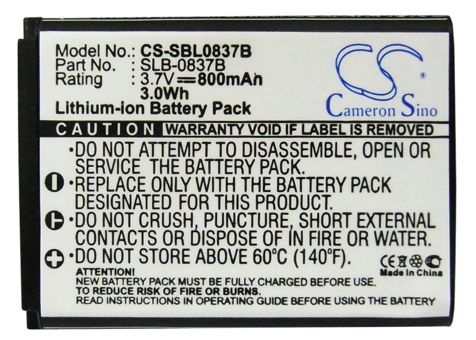 Li-ion Battery for Samsung SLB-0837B SLB-0837(B) Digimax L70 L201 NV20 ...