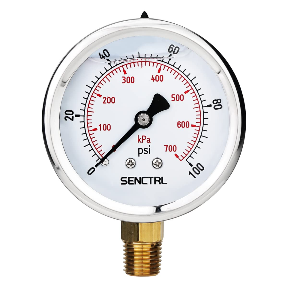SENCTRL 0-100 Psi Glycerin Liquid Filled Low Pressure Gauge, 2.5" Dial ...