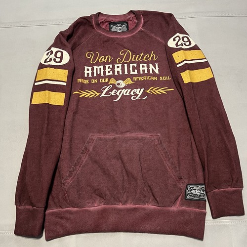 Von Dutch Burgundy American Legacy Graphic Crew Moto Biker USA Sweater ...