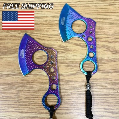 Rainbow Tactical Hand Axe Knife Fixed Blade With Lanyard Outdoor ...