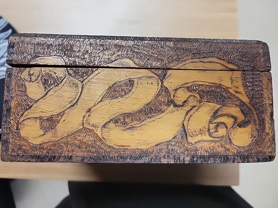 Vintage Flemish Art Pyrography Wood Box Art Nouveau Woman in Profile | eBay