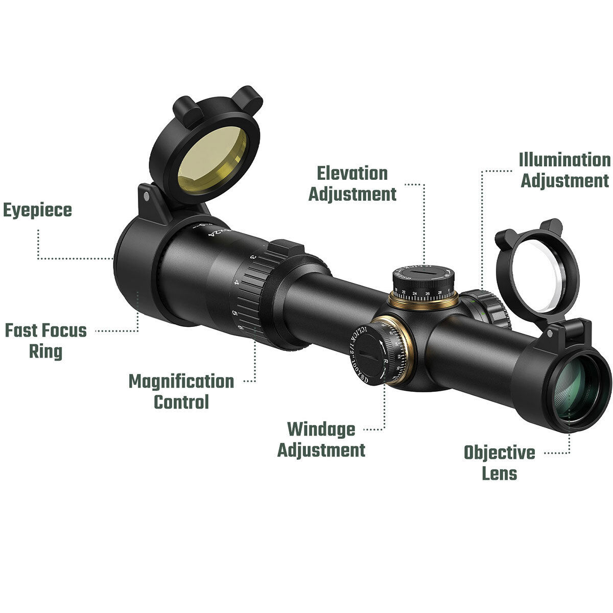 1-6X24 LPVO Rifle Scope Dual Illuminated R16 MOA Reticle Optics Scope ...