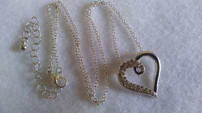 Silver Tone Heart Rhinestone Pendant Necklace | eBay