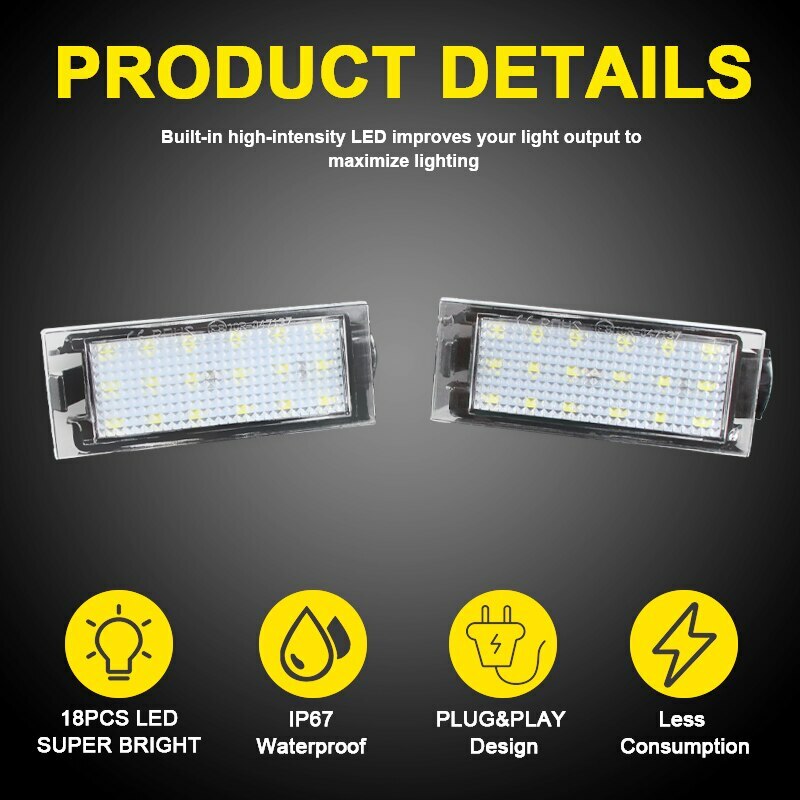 2PC Renault LED Licence Number Plate Light FOR Clio Laguna Master ...