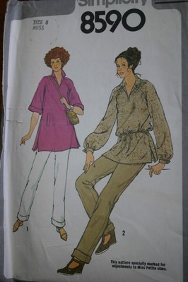 SIMPLICITY 8590 VINTAGE MISSES TEEN PULLOVER TOP PANTS PATTERN SIZE 8 | eBay
