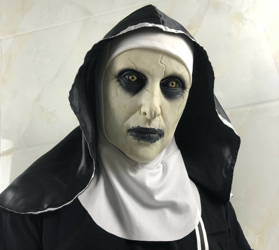 The Horror Scary Nun Latex Mask w/Headscarf Valak Cosplay for Halloween ...