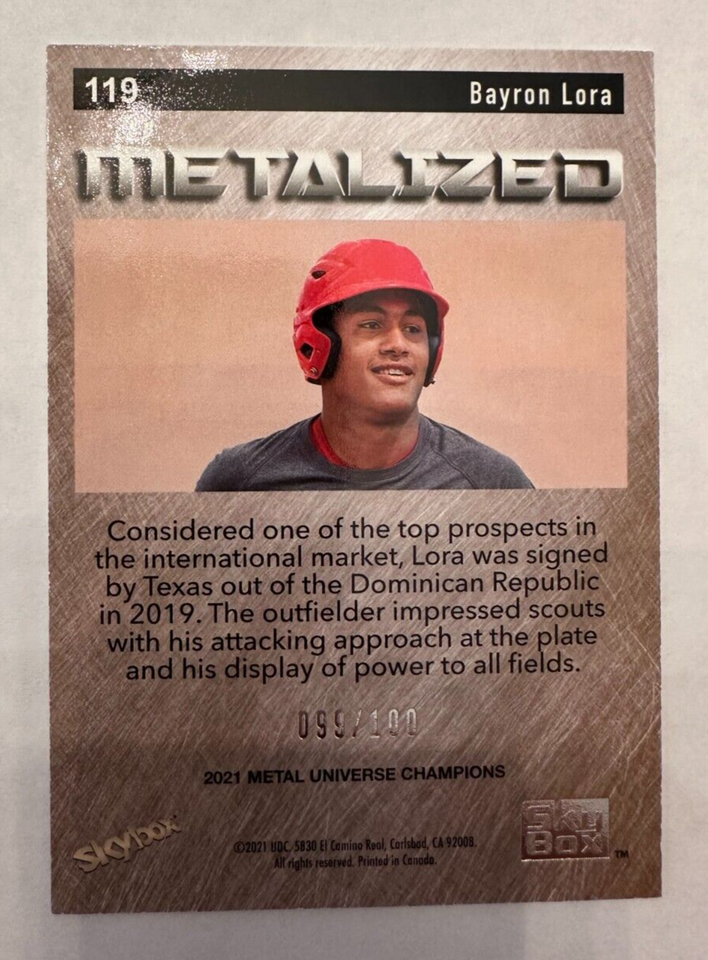 2021 Metal Universe Champions BAYRON LORA Metalized Orange PMG card ...