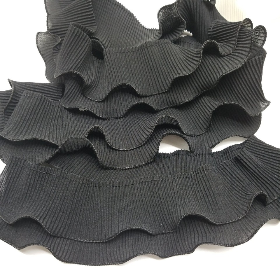 Black Pleated Ruffle Lace Trim 2 Layers Lolita DIY | eBay