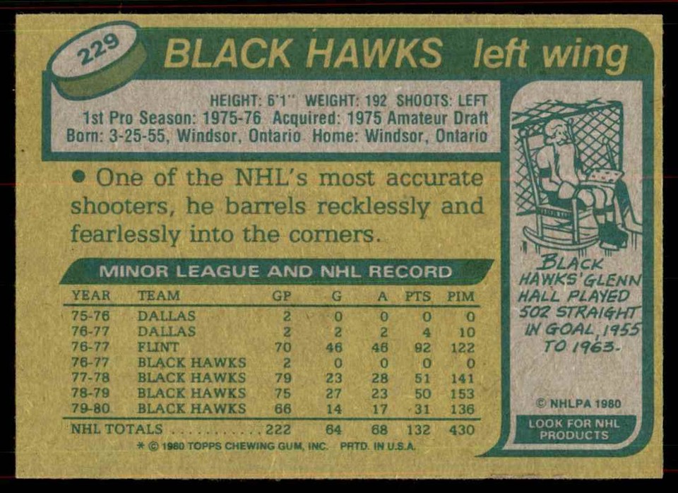 1980-81 Topps Ted Bulley Chicago Blackhawks #229 | eBay