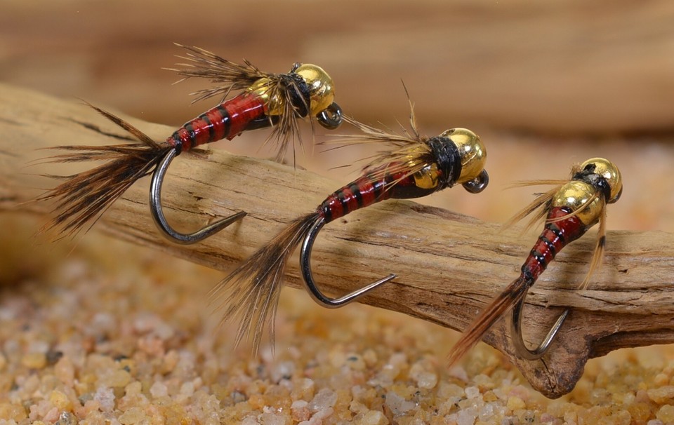 6 Flies - Tungsten Two Bit Hooker Red Jig Head Fly - Euro nymph - Hanak Hook | eBay