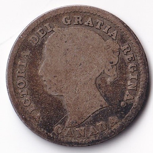 1886 Canada 10 Ten Cents Queen Victoria Dime .925 Silver LG RND "6" Obv ...