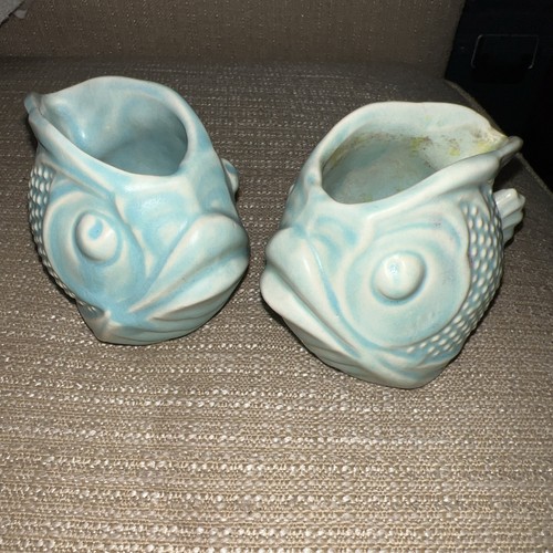 Vintage McCoy Rare Pair 1930s Aqua Pottery Puffer Fish Planters 1 Has ...