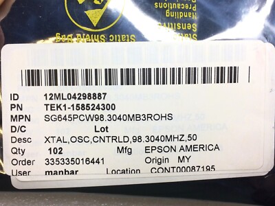 SG645PCW98.304M EPSON XTAL OSC CNTRLD 98.3040MHZ ROHS 4 PIECES | eBay