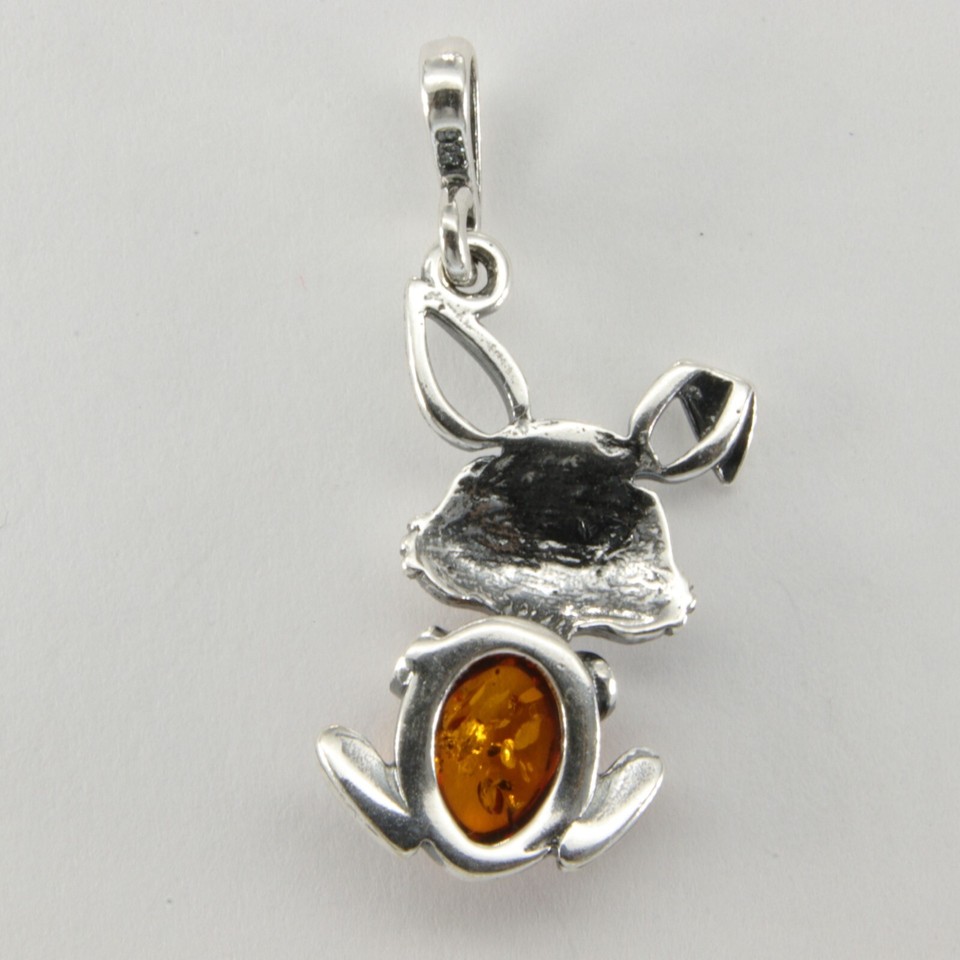 Cognac Brown BALTIC AMBER Rabbit Easter Bunny Pendant 925 STERLING ...