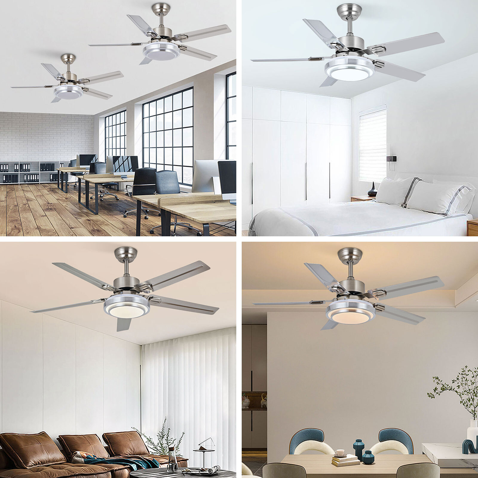 52" in LED Indoor/Outdoor Stainless Ceiling Fan with Light Kit w/Remote ...