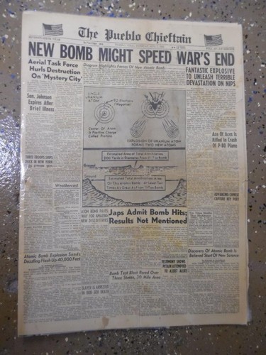 1945 Chicago Sun Newspaper Dramatic Atomic Bomb Front Page Vintage ...