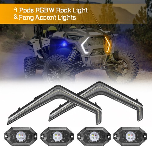 4 Pods RGBW Rock Light + Fang Accent Light Turn Signal for Polaris RZR ...