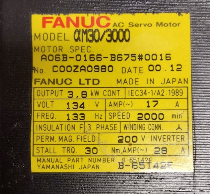 Refurbished Fanuc, A06B-0166-B675#0016, Servo Motor | eBay