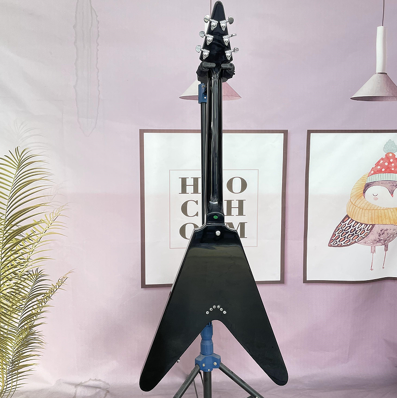 Flying V Left-handed Electric Guitar Black Strings Thru Body Bone Nut ...