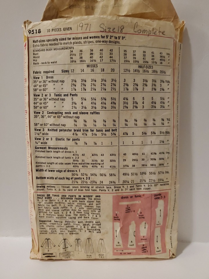 Simplicity 9518 Size 18 Bust 40 Inches Cut and Complete 1971 | eBay