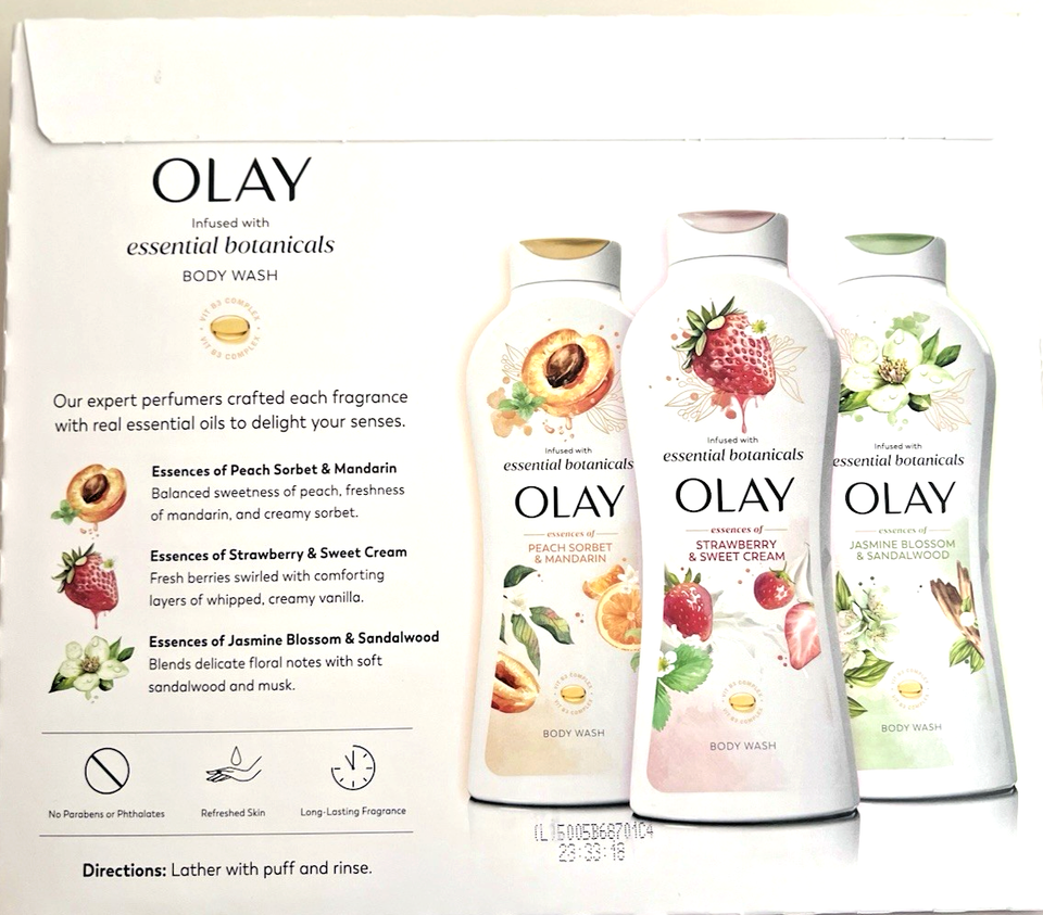 Olay Essential Botanicals Body Wash, 23.6 Fl oz (700ml) Each. ( 3-pack ...
