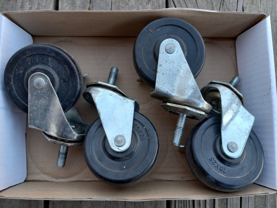 75x25 Set Of 4 Swivel Thread Stem Caster Wheels With Brakes | eBay