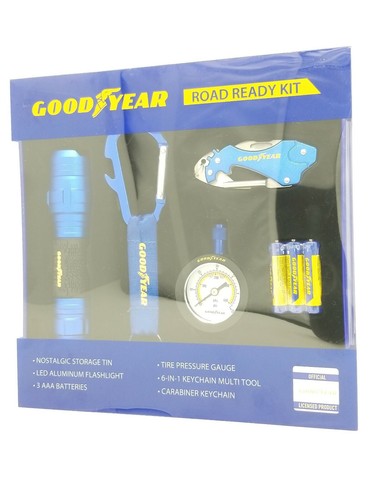Goodyear Road Ready Car Kit Flashlight Batteries Tire Guage Multi Tool ...