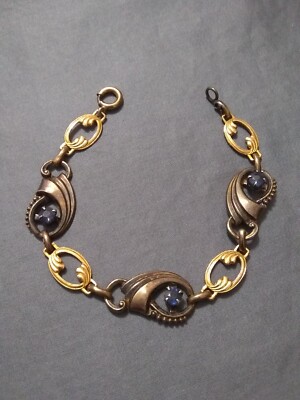 Antique Harry Iskin Mixed Sterling & Gold Filled Bracelet with Dark ...