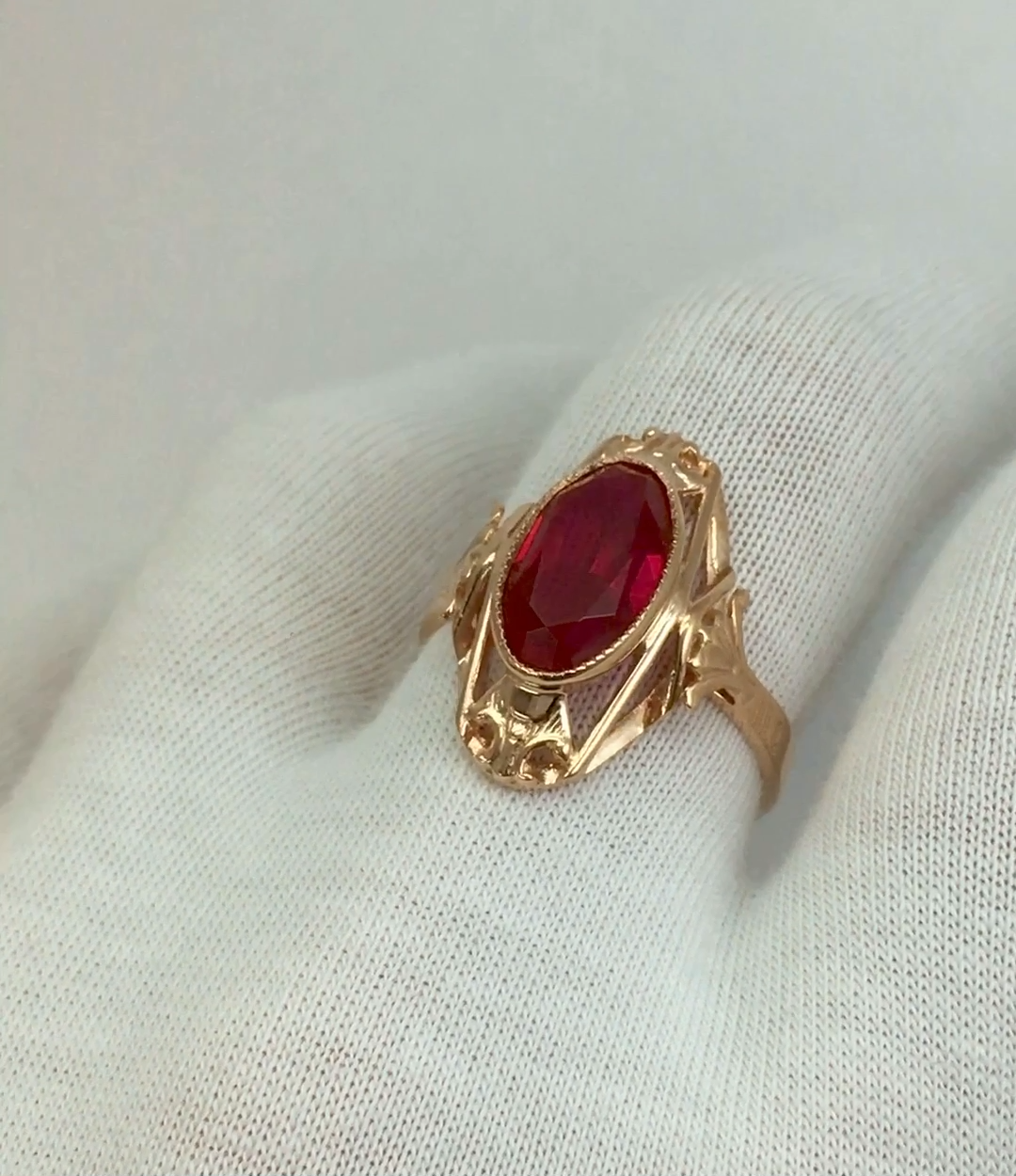 USSR Vintage Original Rose Gold Ruby (lab. made) Ring 583 14K 4.06 g. 7 ...