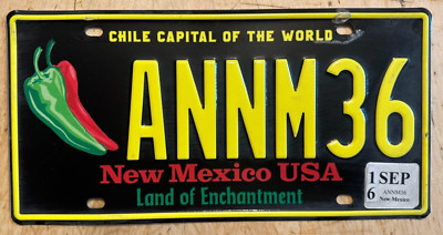 NEW MEXICO CHILE AUTO PASSENGER LICENSE PLATE " ANNM 36 " 3 LETTER NAME ...