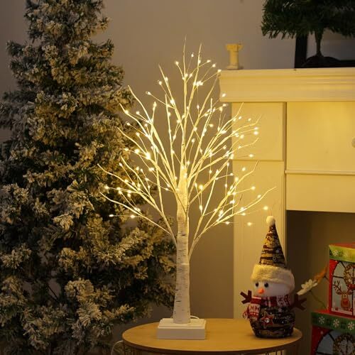 144 LED Artificial Tree Lamp with Timer, DIY 144 LED Birch Tree Warm ...