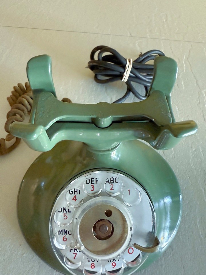 Vintage MOSS GREEN Bell System Western Electric F1 Cradle Phone D1 Oval ...
