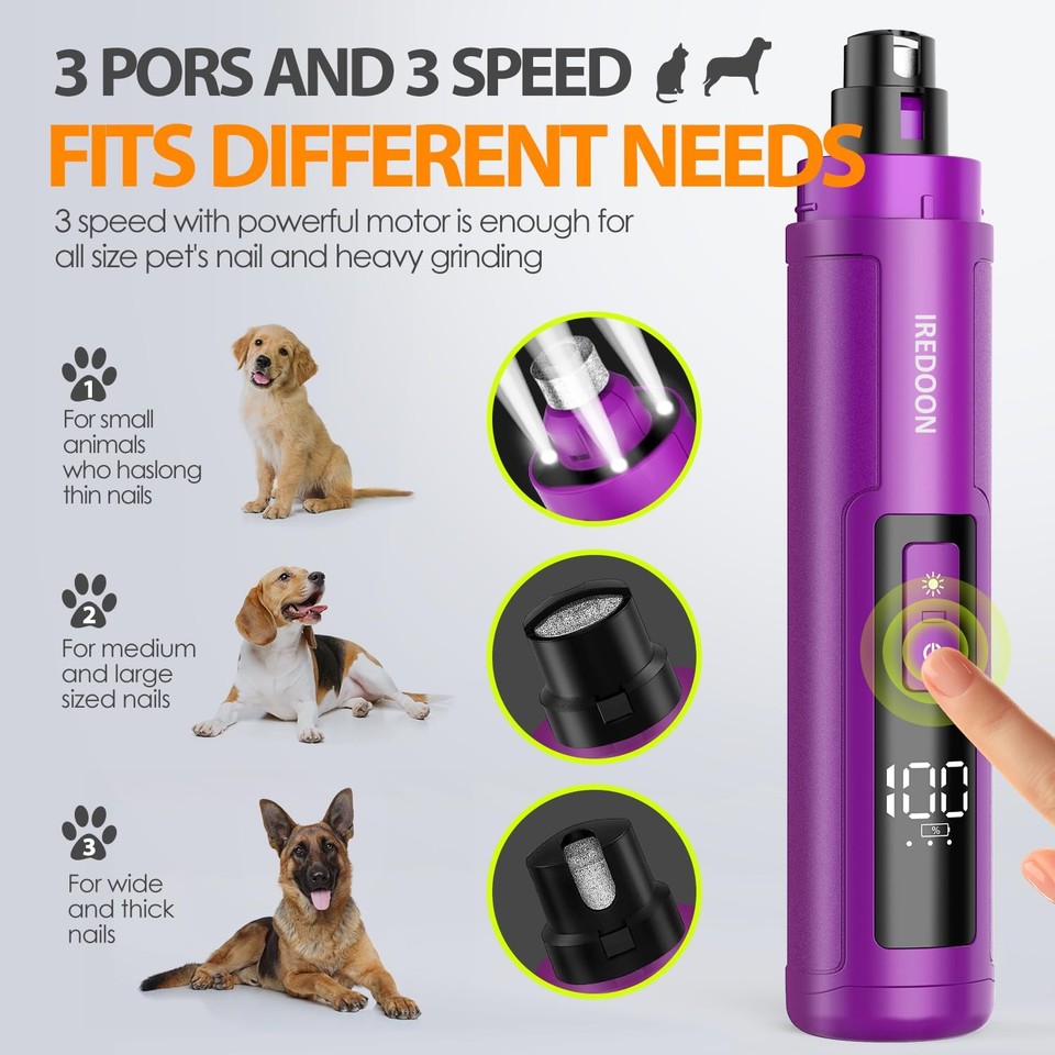 Dog Nail Grinder Upgraded - Professional 3-Speed Super Quiet and Low ...