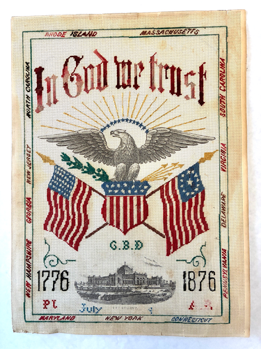 Antique Paper Punch Sampler Centennial 1776 1876 In God We Trust Eagle ...