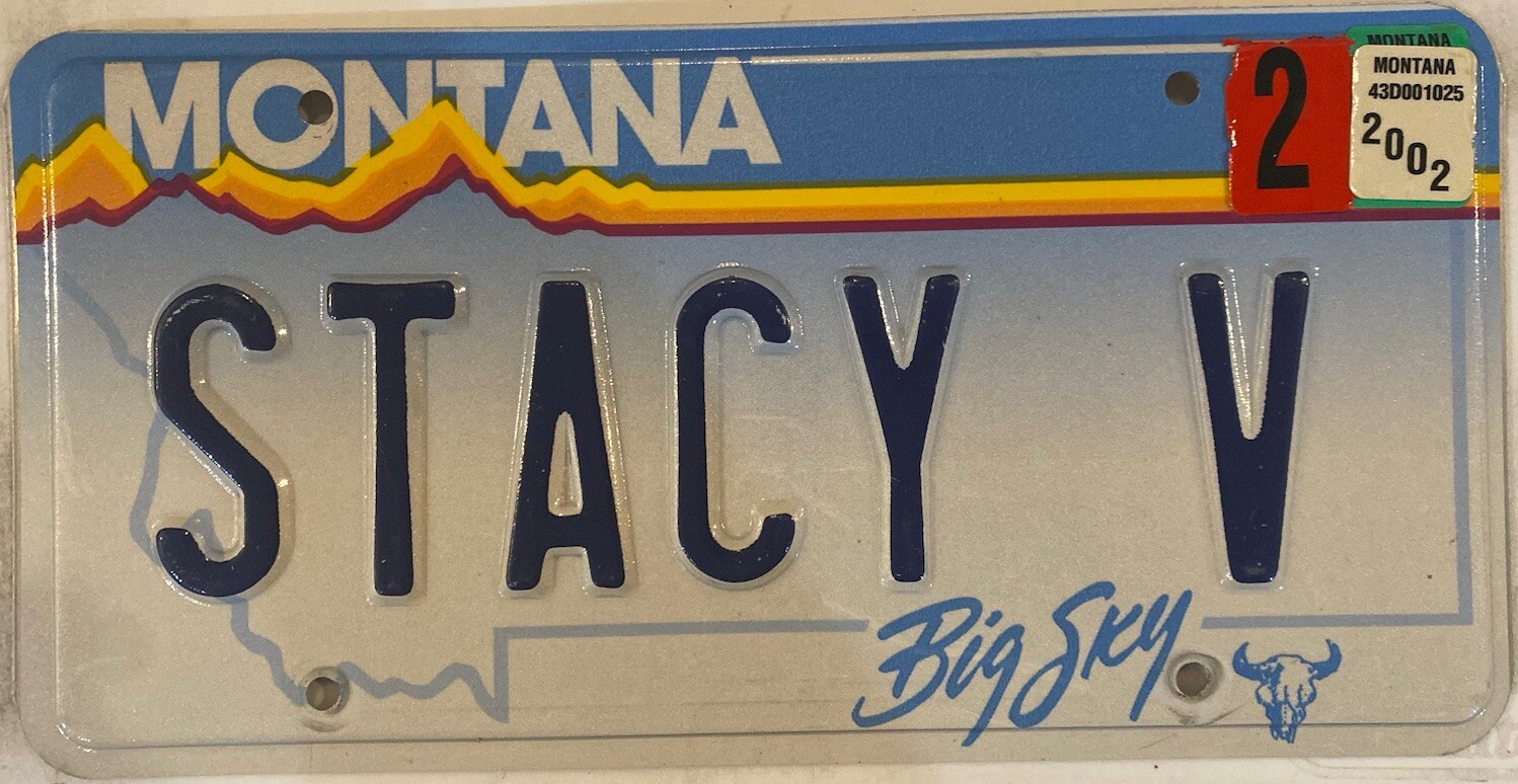Vanity STACY V license plate Stacey Stacie Stace Stacee Staci MT 2002 ...