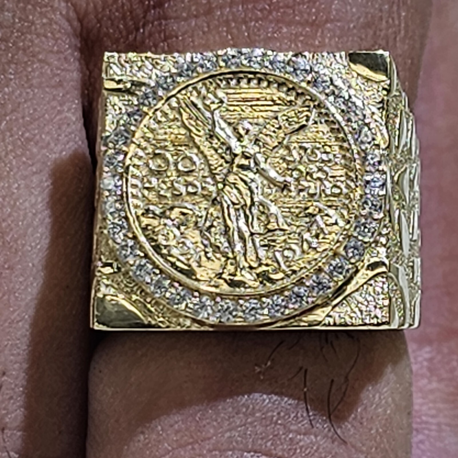solid 14k Yellow Gold 50 Pesos Centenario Nugget Mans Ring Size 9 10 11 ...