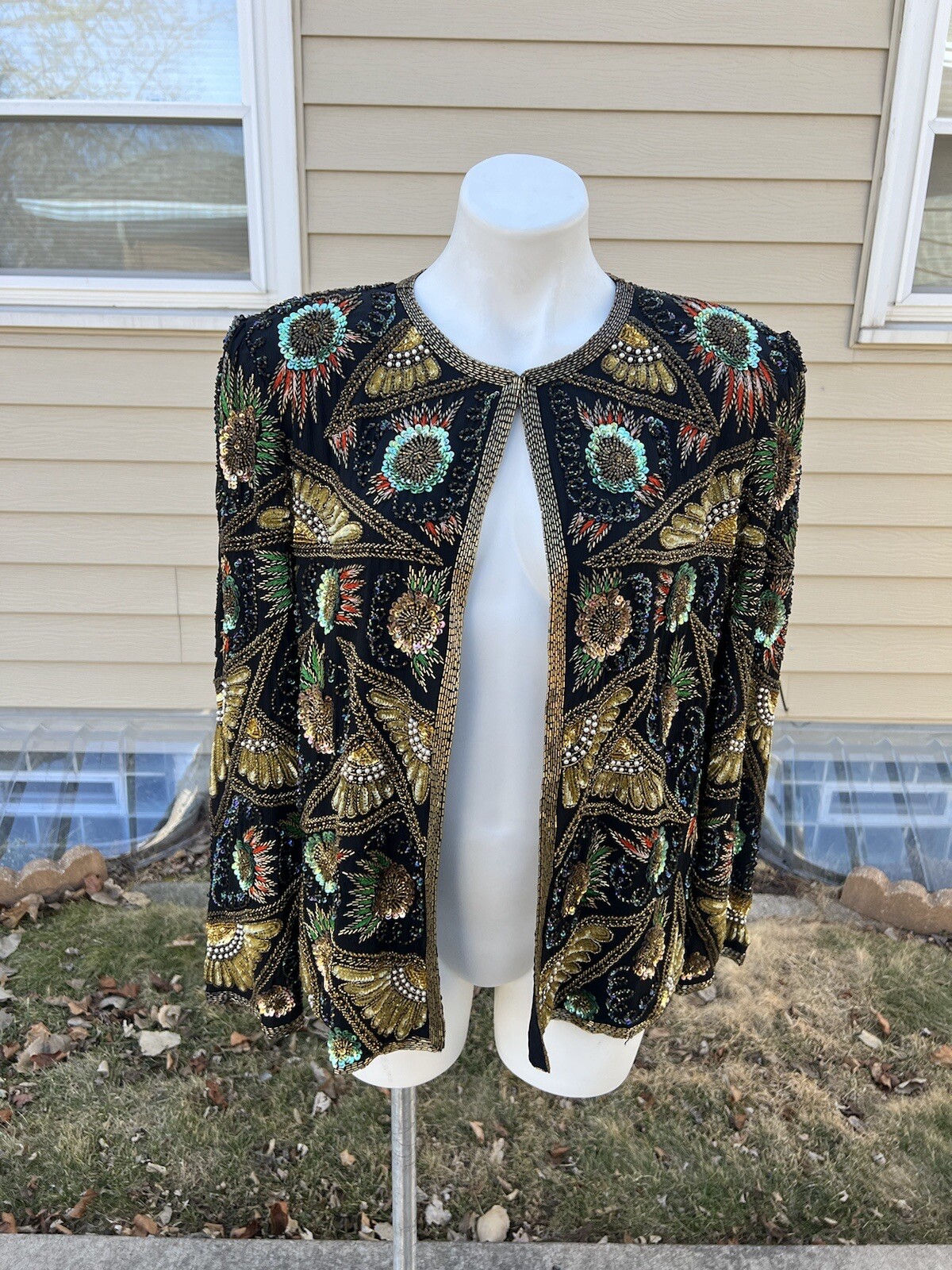 Vintage Razzle Dazzle Open Front Beaded Sequin Jacket… - Gem